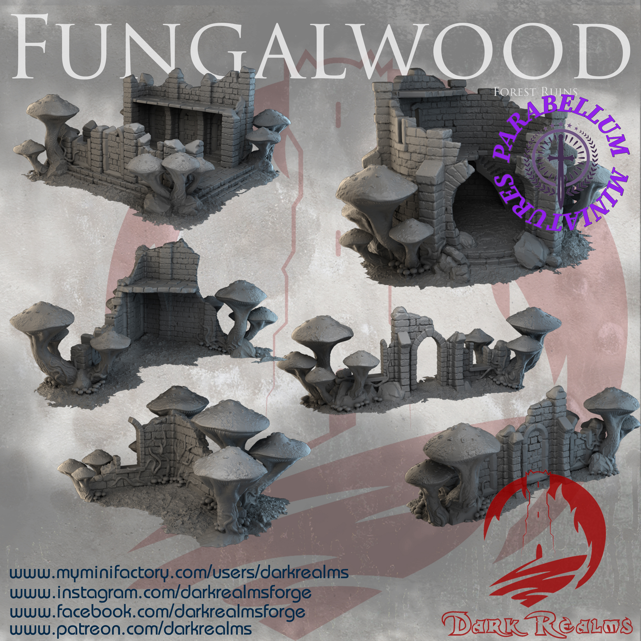 Fungalwood Ruins by DarkRealms in 32mm, 28mm, 15mm Scale 3D Printed Sc ...